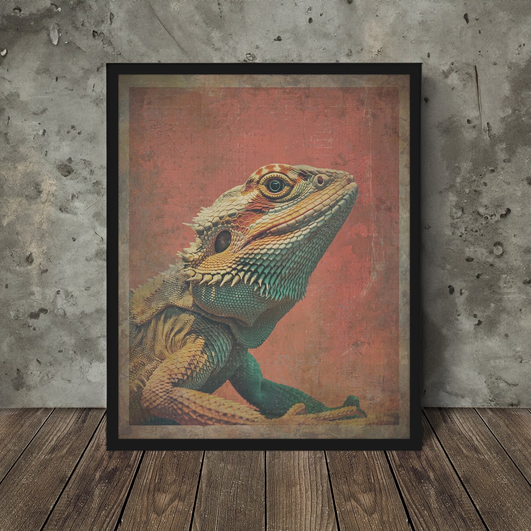 Retro BEARDED DRAGON Wall Art, Rustic Reptile Home Decor, Vintage ...