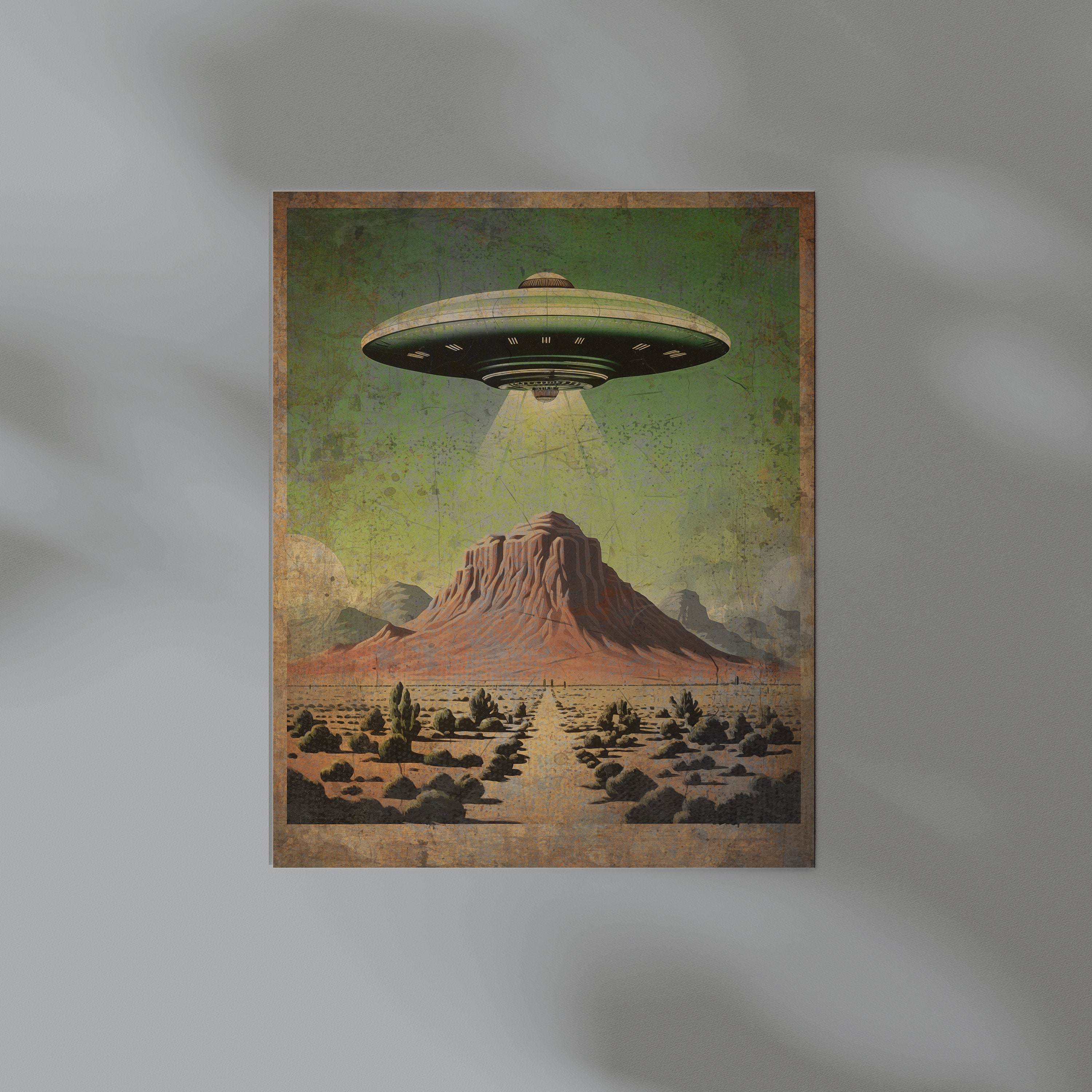 UFO ART Retro Poster, Retro Sci-fi Wall Art, UFO Vintage Desert Poster ...