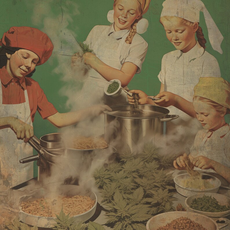 MARIJUANA Wall Art, CANNABIS Pot Head Decor, Stoner Chef Retro Kitchen ...