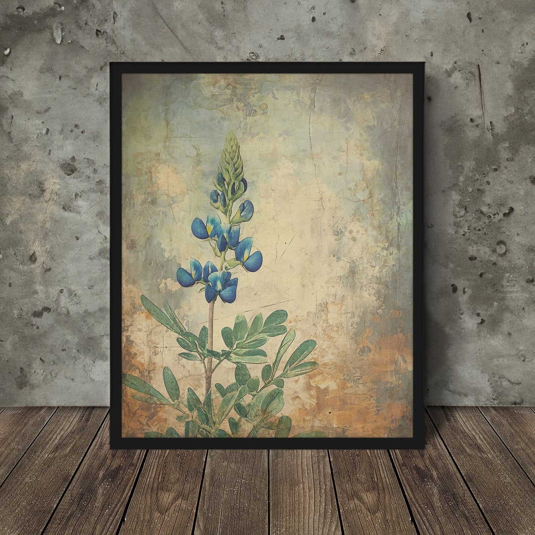 TEXAS BLUEBONNET Wall Art, Retro Texan Flower Poster, Floral Botanical ...