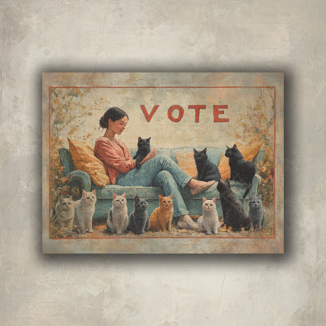 CAT LADY VOTE Poster Print, Vote Democrat Wall Art, Childless Cat Lady ...