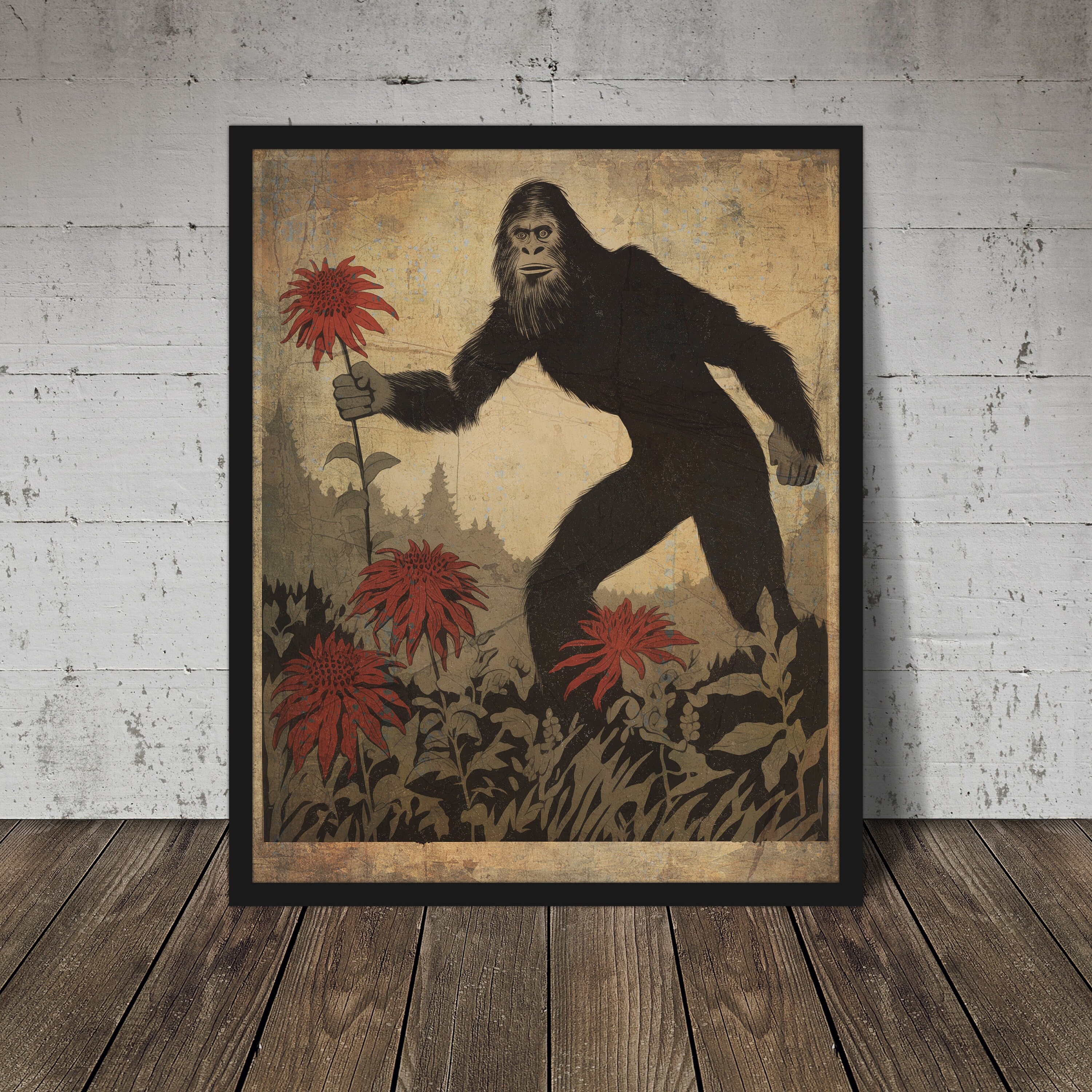 BIGFOOT POSTER, Retro SASQUATCH Wall Art, Cryptid Yeti Art Print ...
