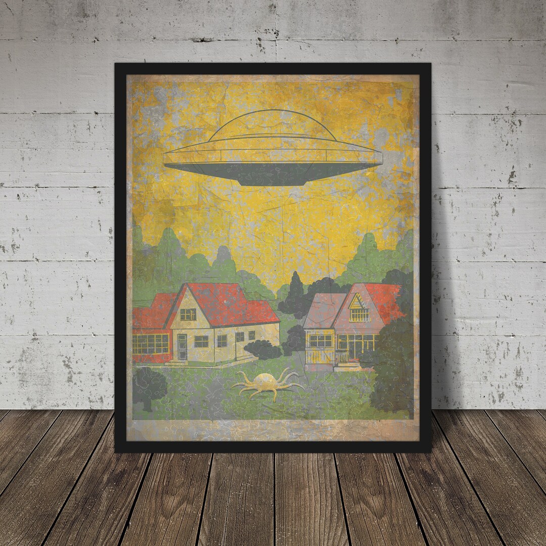 UFO Art Retro Sci-fi Poster, ALIEN Wall Art, Retro 50's Sci-fi Home ...
