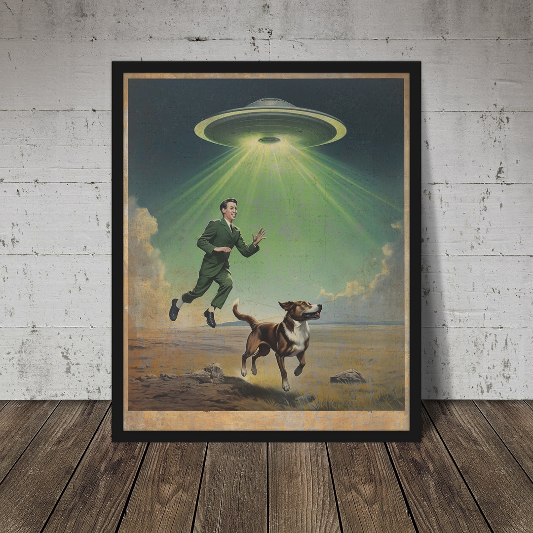 UFO ART Poster, Alien Abduction Home Decor, Retro Sci-fi Wall Art, UFO ...
