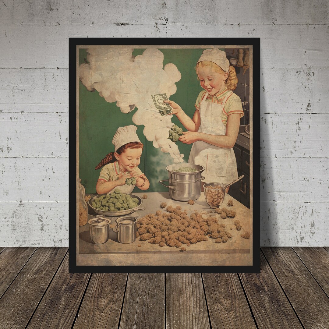 MARIJUANA Wall Art, CANNABIS Pot Head Decor, Stoner Chef Retro Kitchen ...