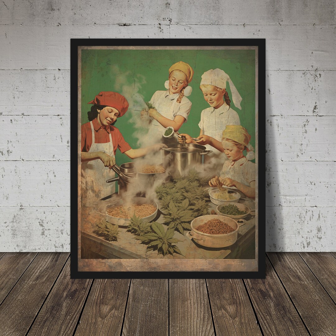 MARIJUANA Wall Art, CANNABIS Pot Head Decor, Stoner Chef Retro Kitchen ...