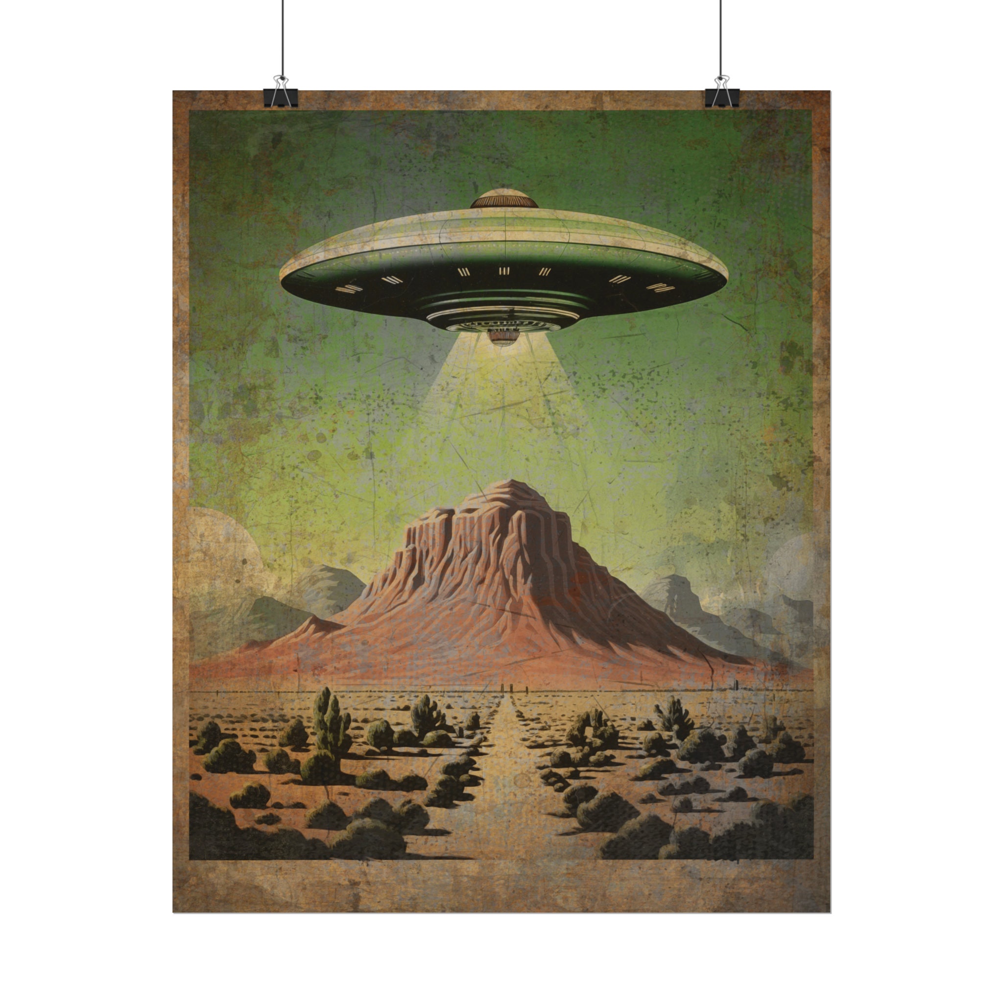 UFO ART Retro Poster, Retro Sci-fi Wall Art, UFO Vintage Desert Poster ...
