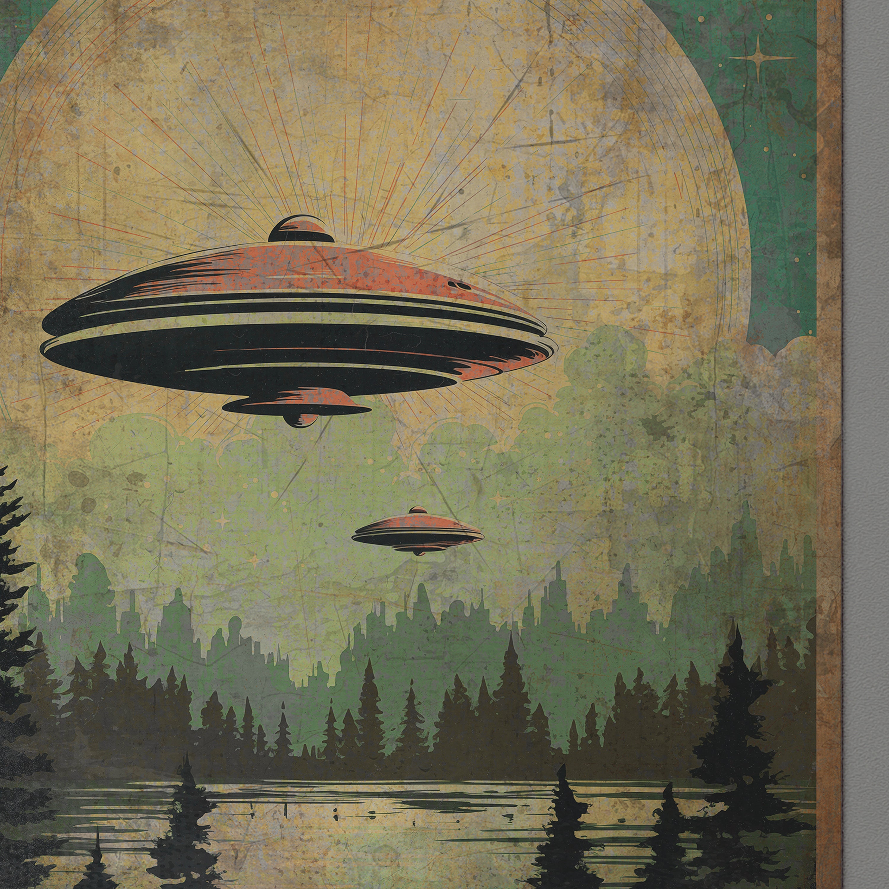 UFO ART Retro Poster, Retro Sci-fi Wall Art, UFO Vintage Poster Print ...