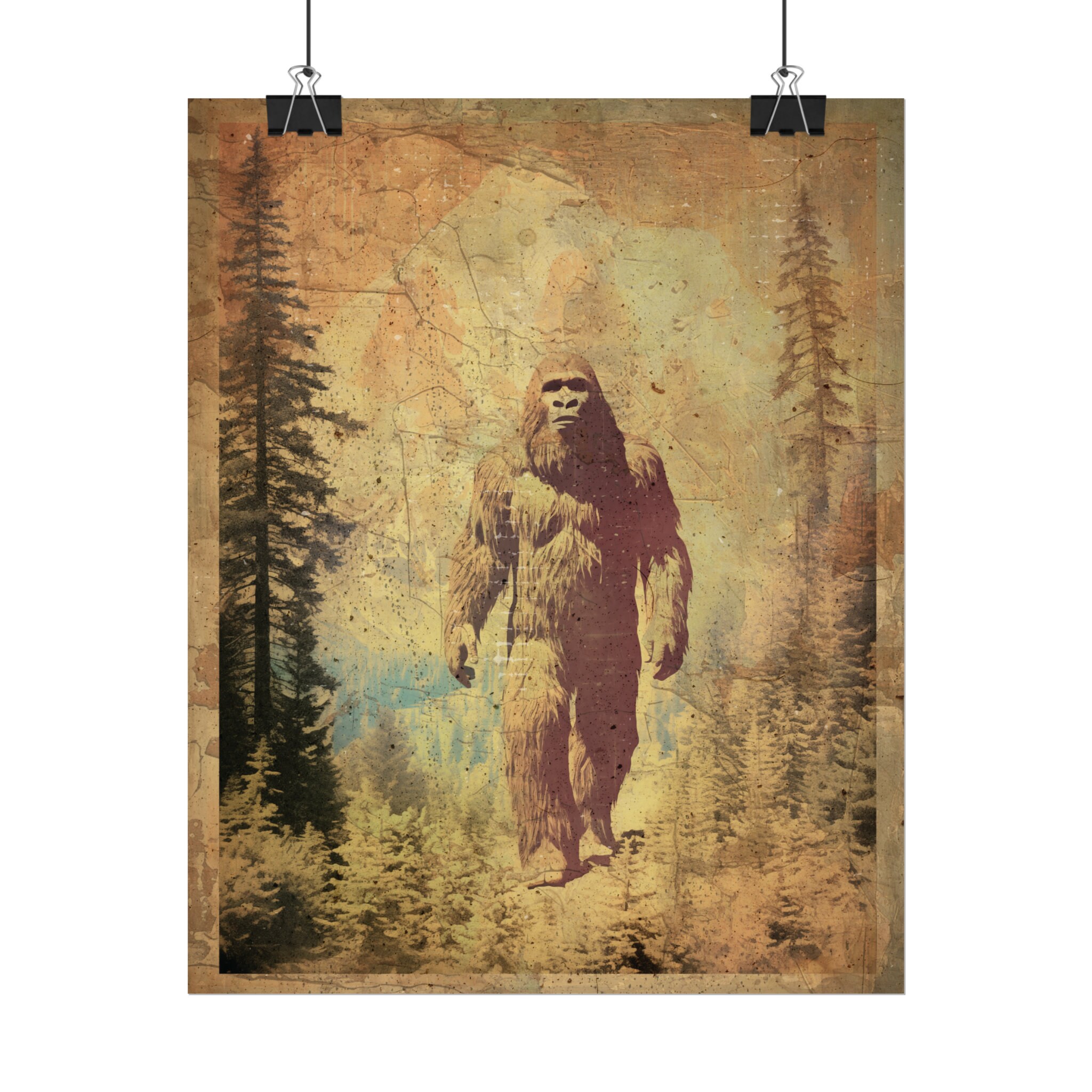BIGFOOT ART Print, Retro SASQUATCH Poster, Cryptid Yeti Art, Flower Animal Art, Conspiracy Cult ...
