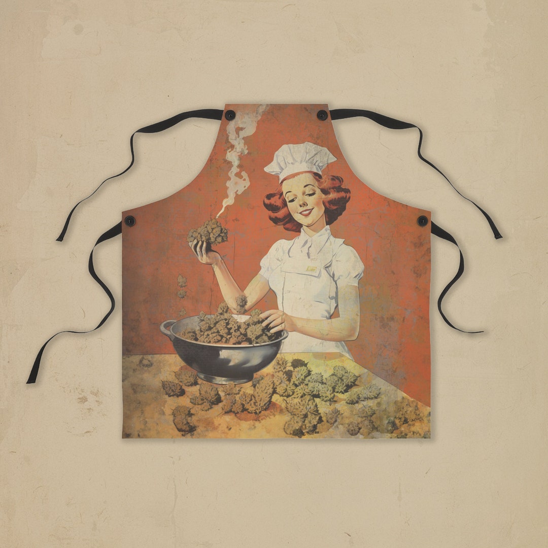 MARIJUANA CHEF APRON, Cannabis Pot Head Gift, Stoner Chef Retro Kitchen ...