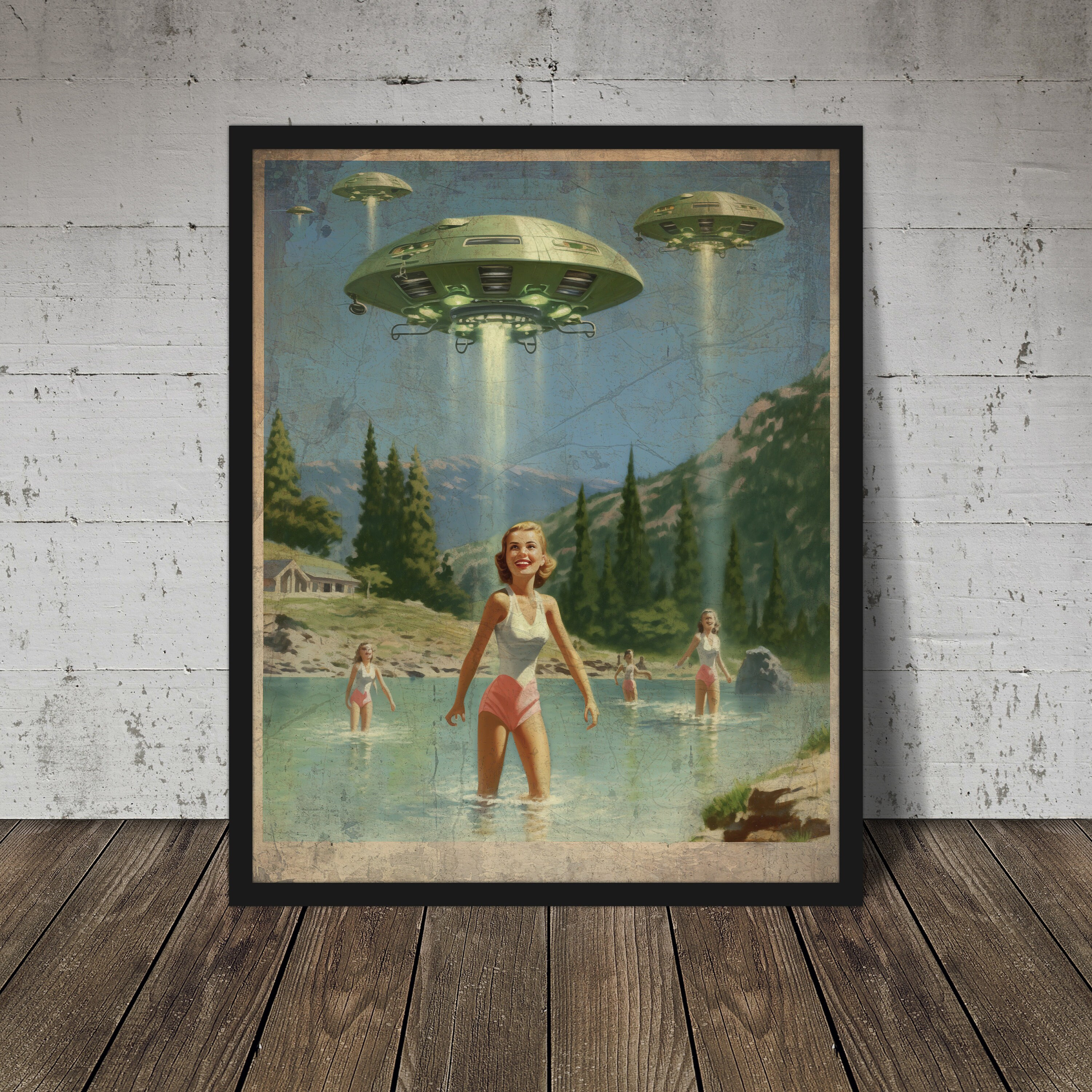UFO Alien Poster, Retro SCI-FI Wall Art, Vintage Girls Ufo Home Decor ...