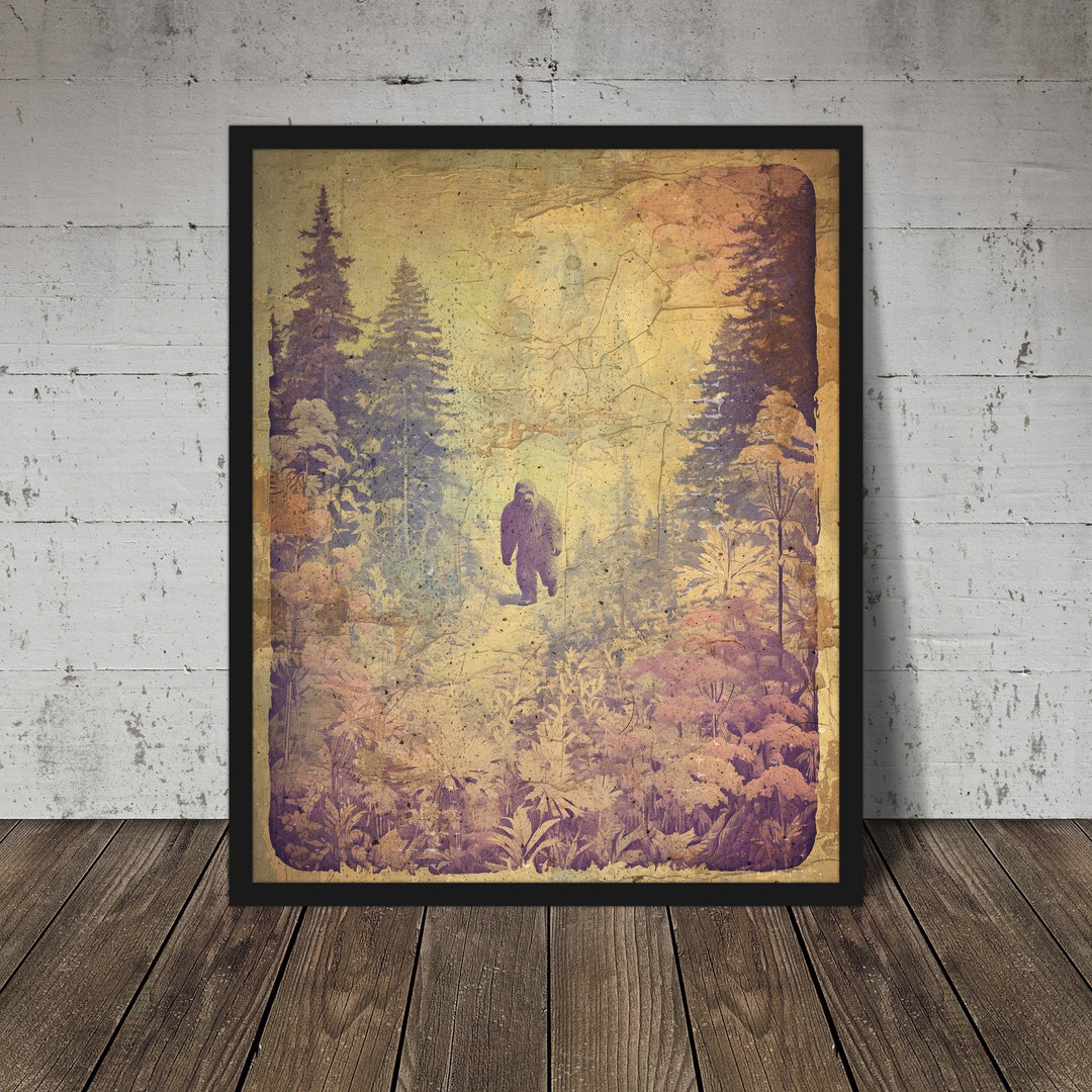 BIGFOOT ART Print, Retro SASQUATCH Poster, Cryptid Yeti Art, Flower ...