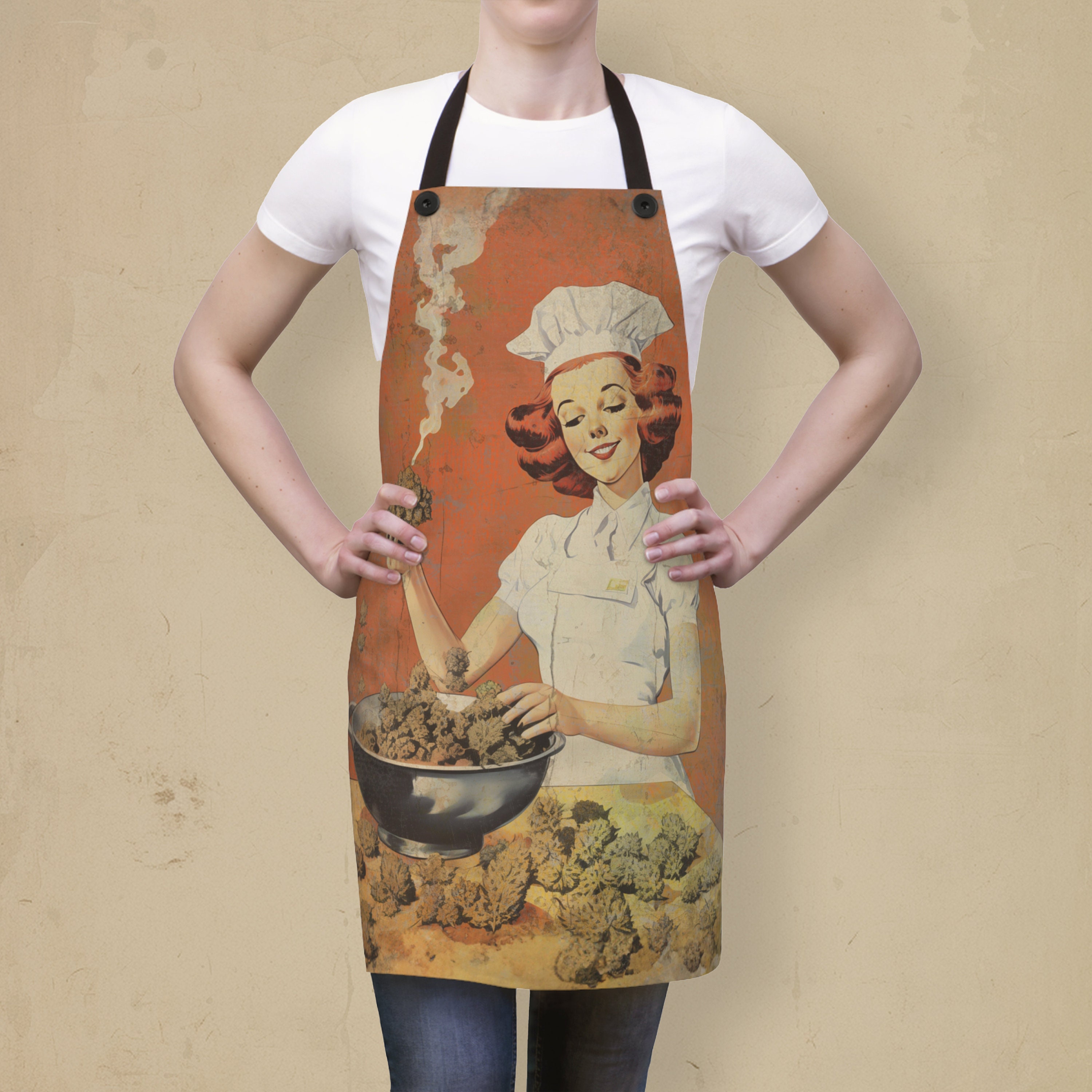 MARIJUANA CHEF APRON, Cannabis Pot Head Gift, Stoner Chef Retro Kitchen ...