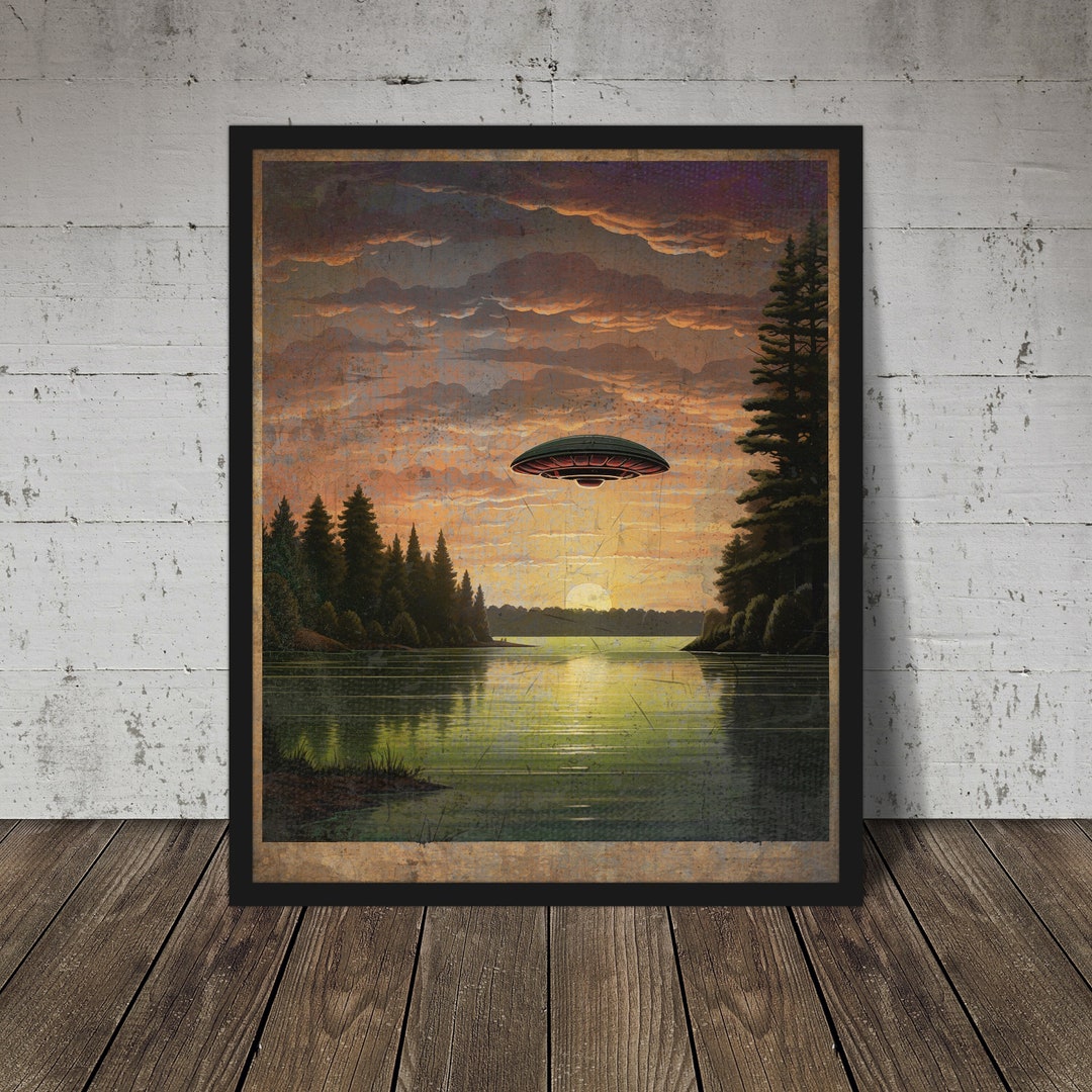UFO ART Retro Poster, Retro Sci-fi Wall Art, UFO Vintage Poster Print ...
