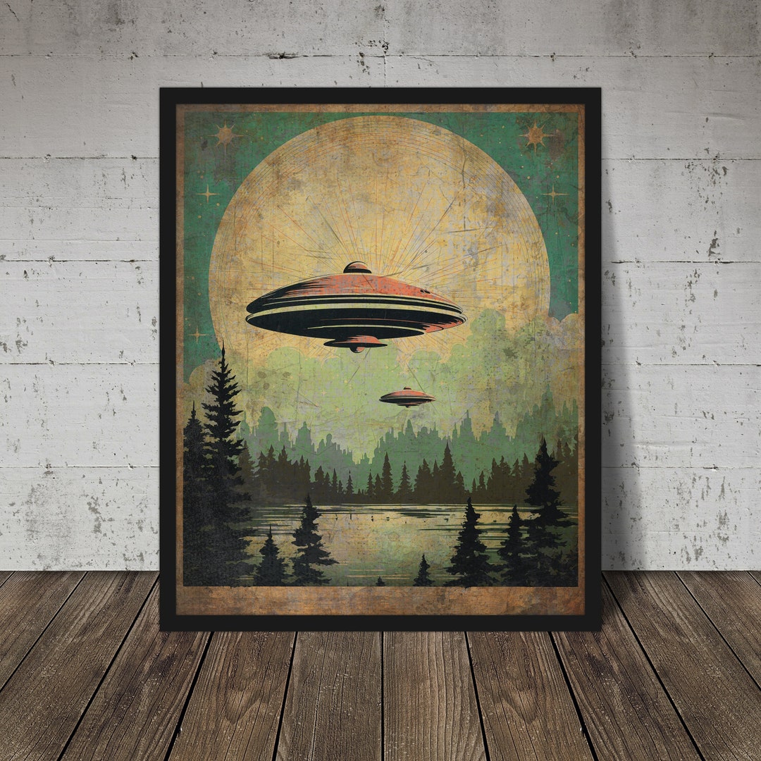 UFO ART Retro Poster, Retro Sci-fi Wall Art, UFO Vintage Poster Print ...