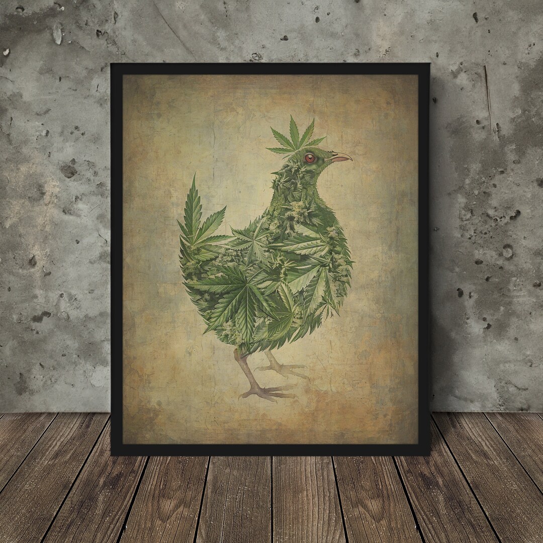 CANNABIS ART QUAIL Poster, Retro Stoner Cannabis Print, Pothead Bird ...