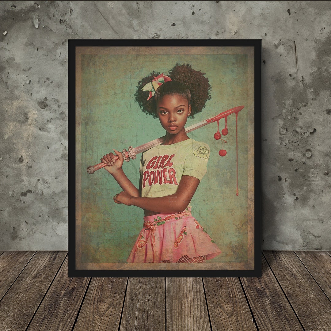 GIRL POWER Retro Wall Art, Girl Gift Home Decor, Fantasy Sword Cherries ...