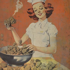 MARIJUANA Wall Art, CANNABIS Pot Head Decor, Stoner Chef Retro Kitchen ...