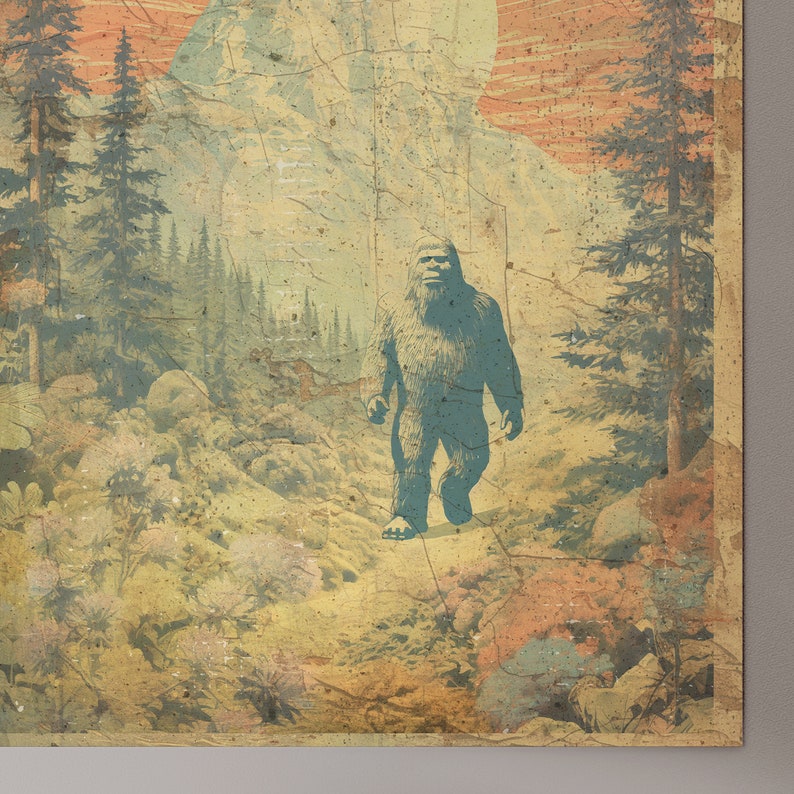 BIGFOOT ART Print, Retro SASQUATCH Poster, Cryptid Yeti Art, Flower Animal Art, Conspiracy Cult ...