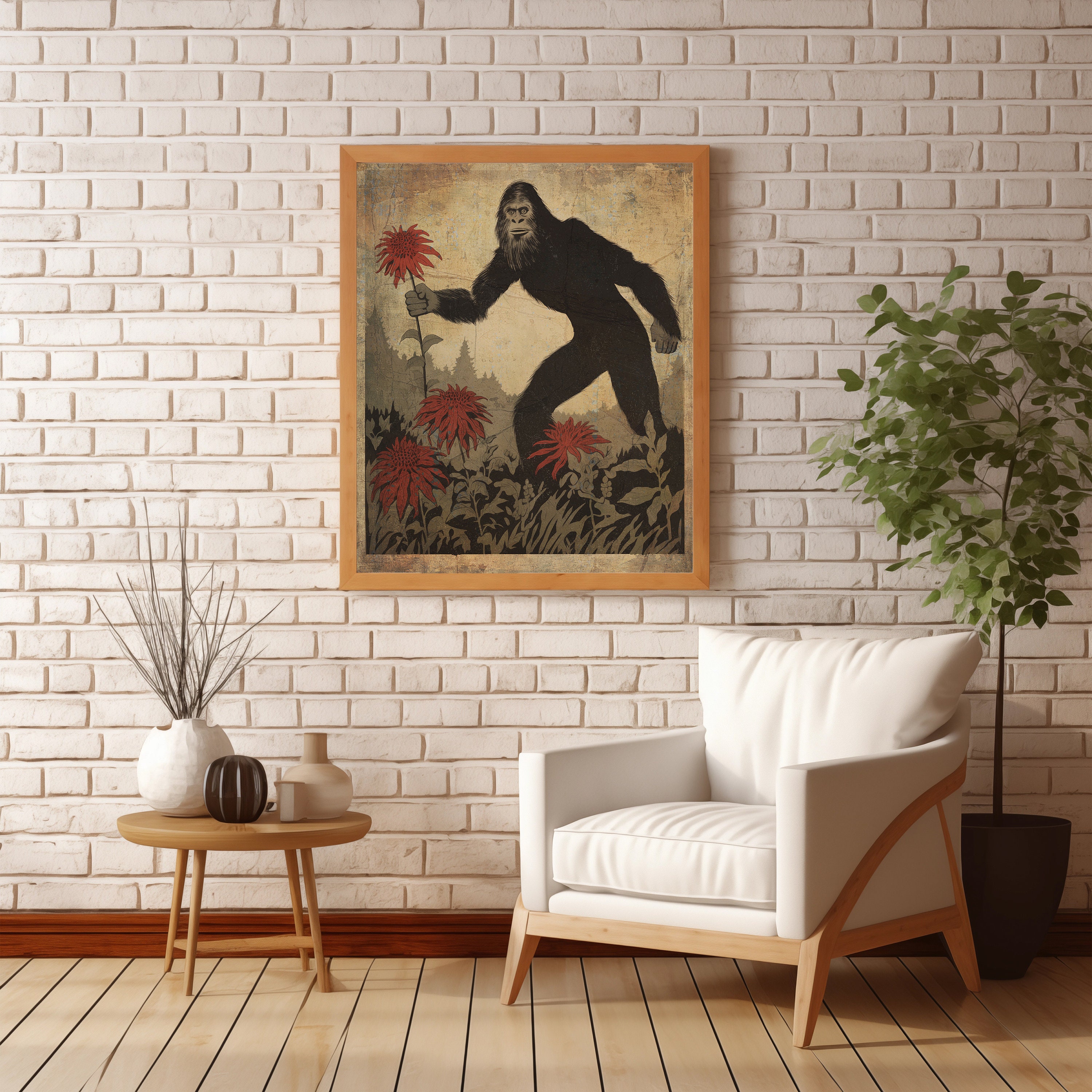 BIGFOOT POSTER, Retro SASQUATCH Wall Art, Cryptid Yeti Art Print ...