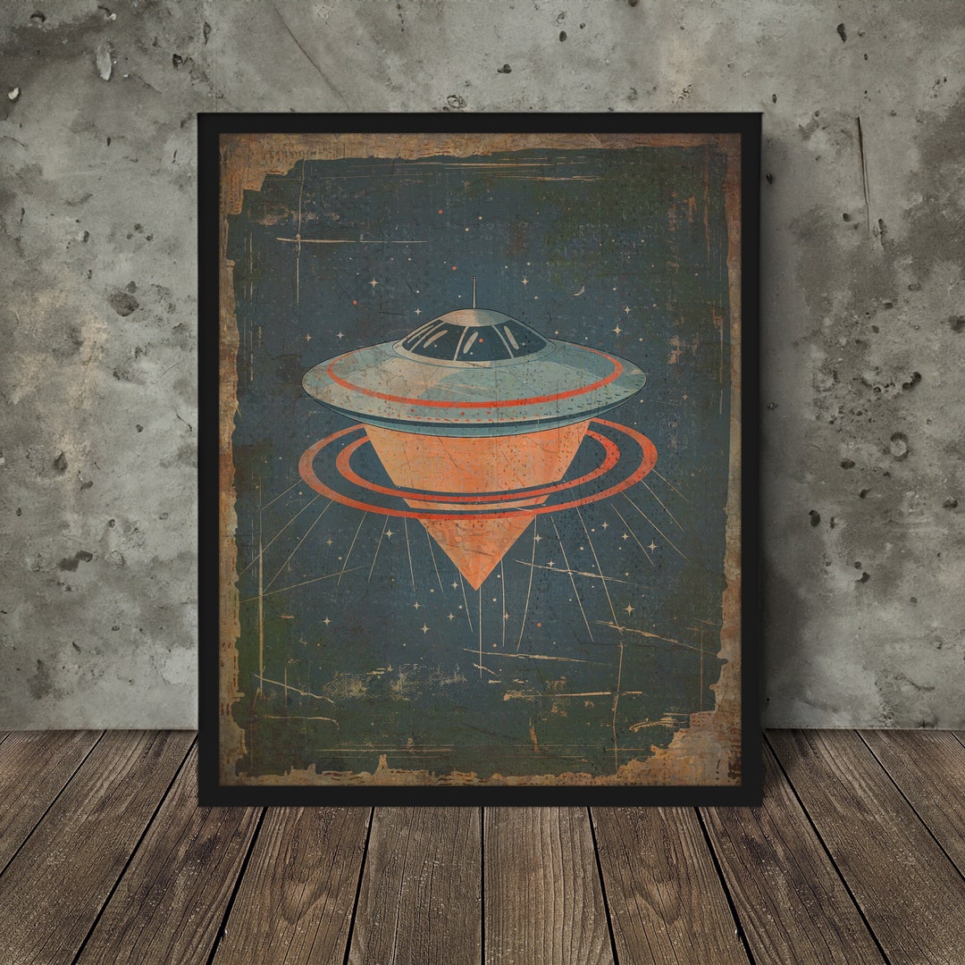 UFO ART Retro Poster, Retro Sci-fi Wall Art, UFO Vintage Poster Print ...