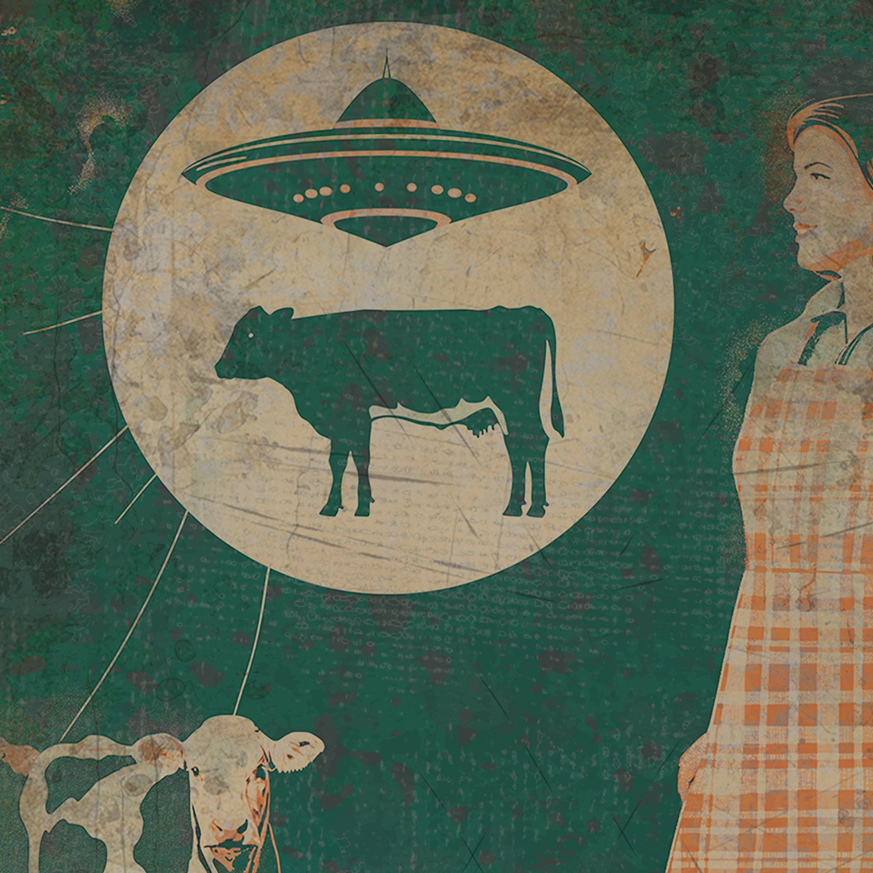 UFO COW ABDUCTION Poster, Western Americana Art, Retro Sci-fi Wall ...