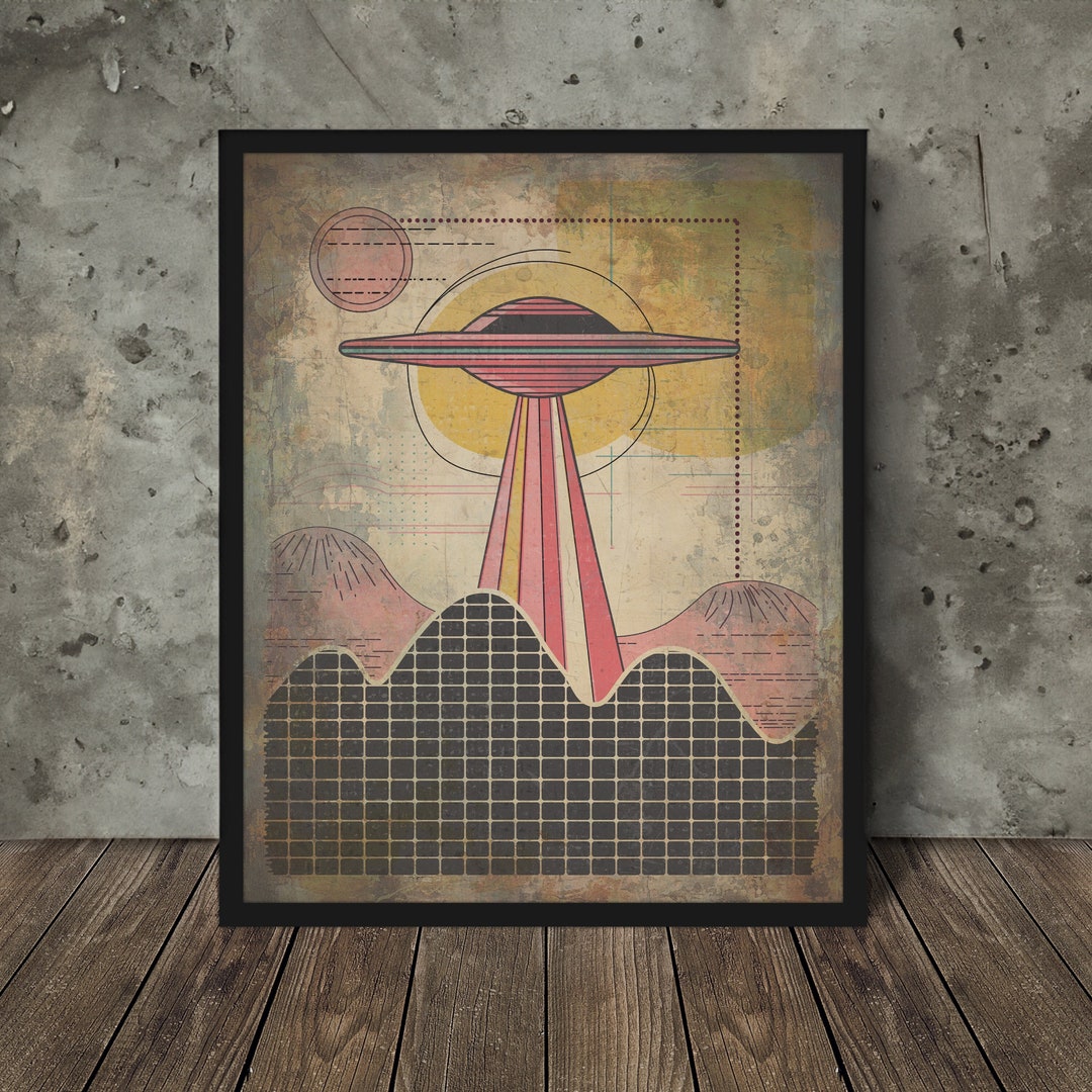Retro Abstract UFO Wall Art Print, Minimalist FLYING SAUCER Fine Art ...