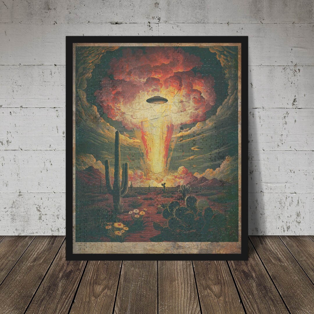 ATOMIC Nuclear UFO Poster, Flying Saucer Wall Art, Ufo Alien Poster ...
