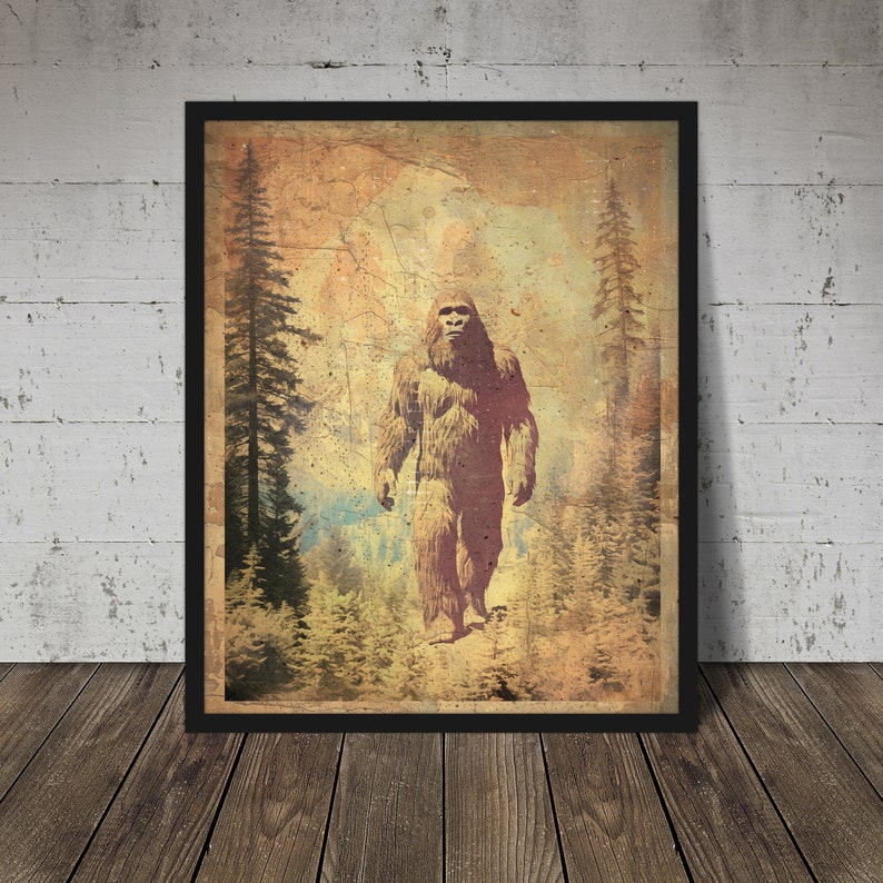 BIGFOOT ART Print, Retro SASQUATCH Poster, Cryptid Yeti Art, Flower Animal Art, Conspiracy Cult ...