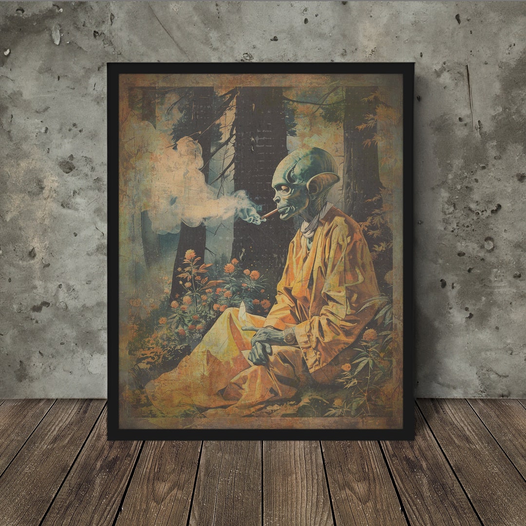ALIEN CANNABIS Fine Art Print, Marijuana CRYPTID Wall Art, Vintage 420 ...
