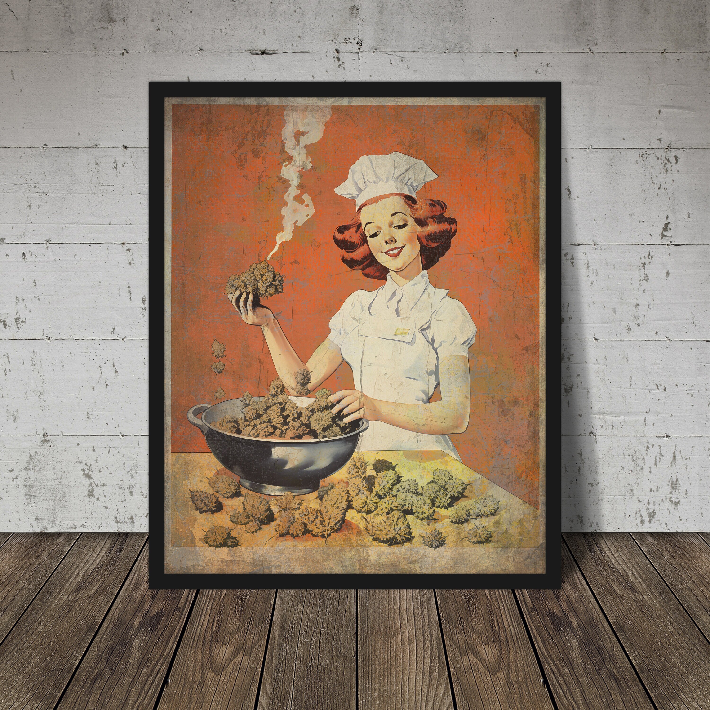 MARIJUANA Wall Art, CANNABIS Pot Head Decor, Stoner Chef Retro Kitchen ...