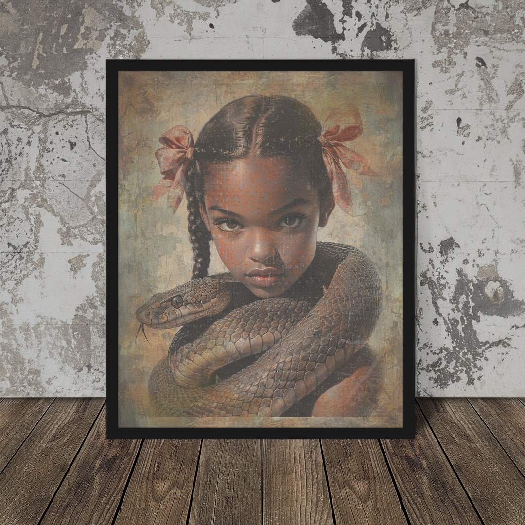 Retro SNAKE GIRL Wall Art, Snake Charmer Python Girl Poster, Vintage ...