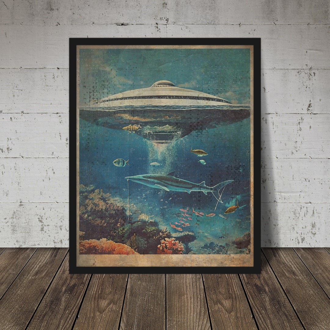 USO Flying Saucer Wall Art, UFO Alien Poster, Ufo NAVY Poster, Retro ...