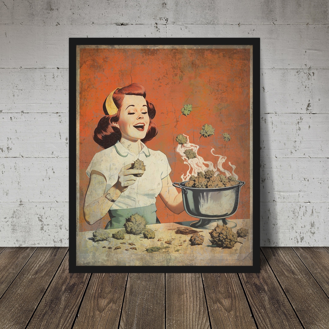 MARIJUANA Wall Art, CANNABIS Pot Head Decor, Stoner Chef Retro Kitchen ...