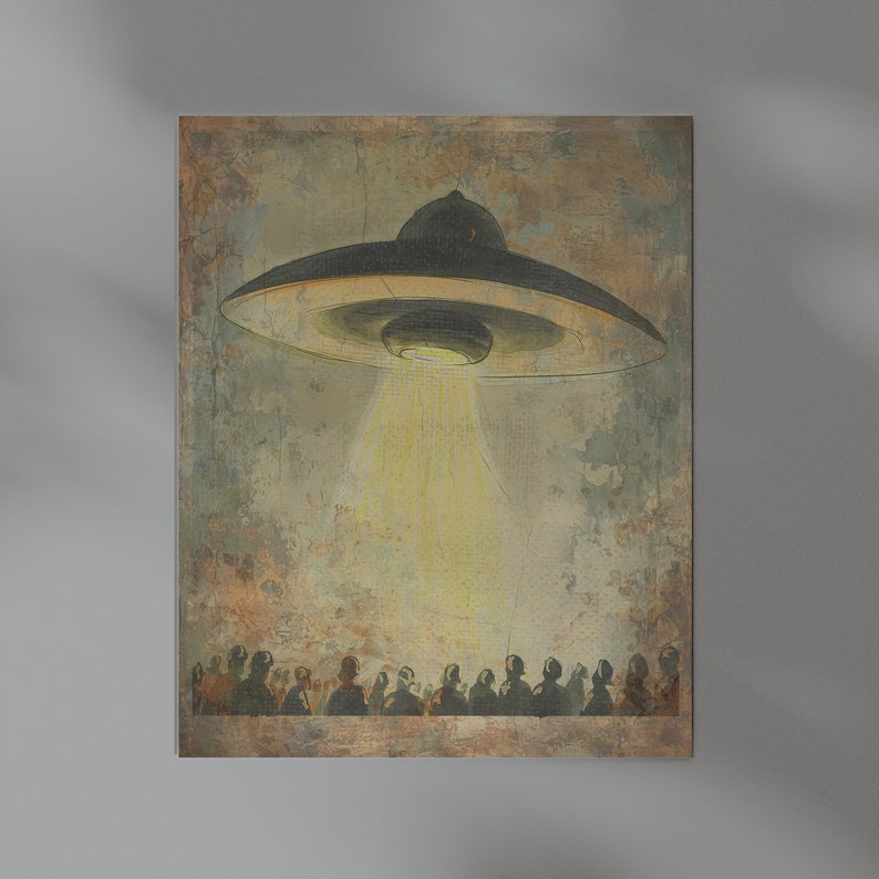 UFO FINE ART Home Decor, Retro Sci-fi Alien Art. Vintage Space Wall ...