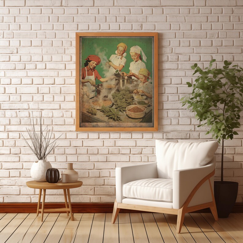 MARIJUANA Wall Art, CANNABIS Pot Head Decor, Stoner Chef Retro Kitchen ...