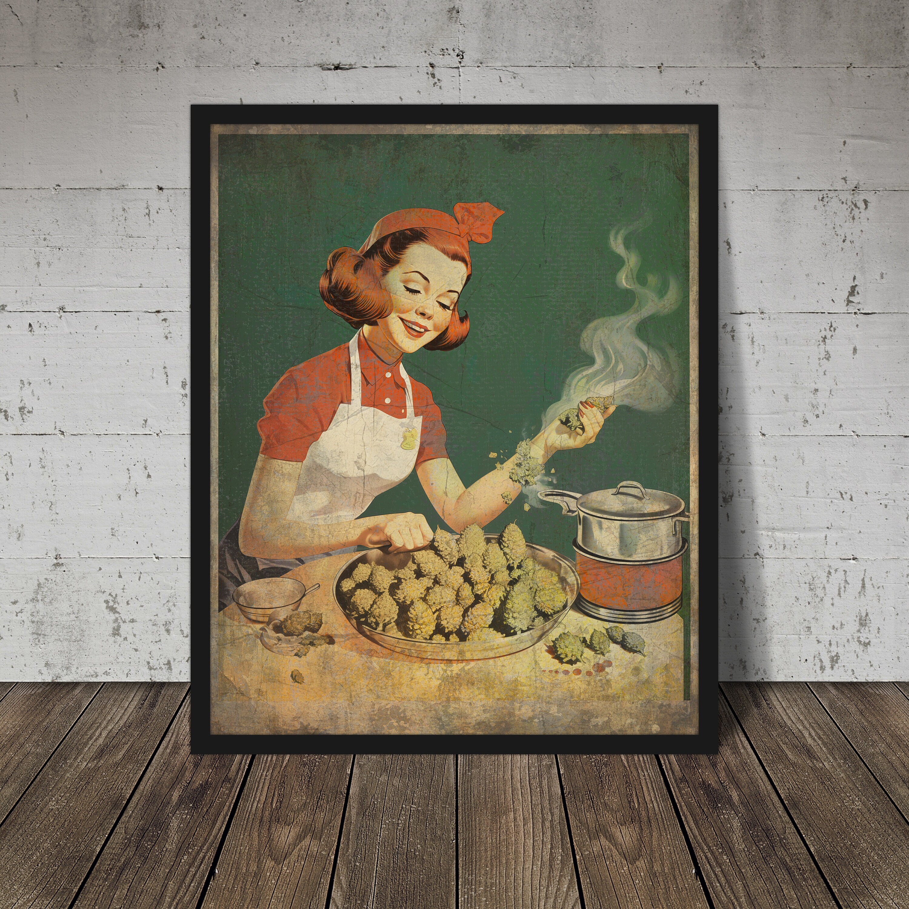 MARIJUANA Wall Art, CANNABIS Pot Head Decor, Stoner Chef Retro Kitchen ...