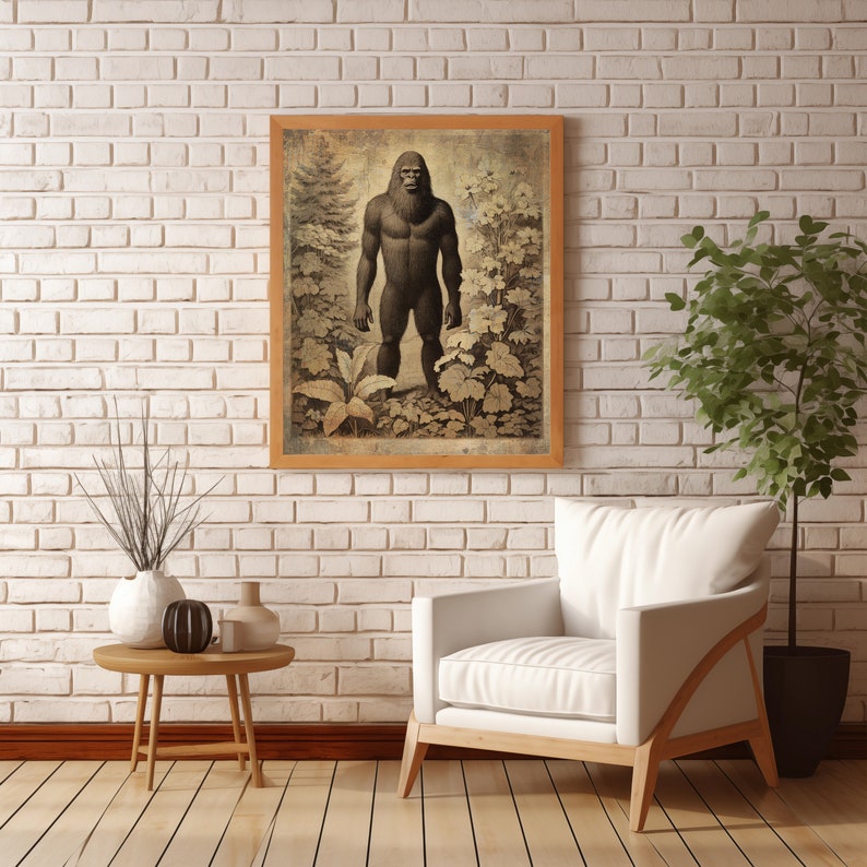 BIGFOOT POSTER, Retro SASQUATCH Wall Art, Cryptid Yeti Art Print, Flower Animal Decor ...