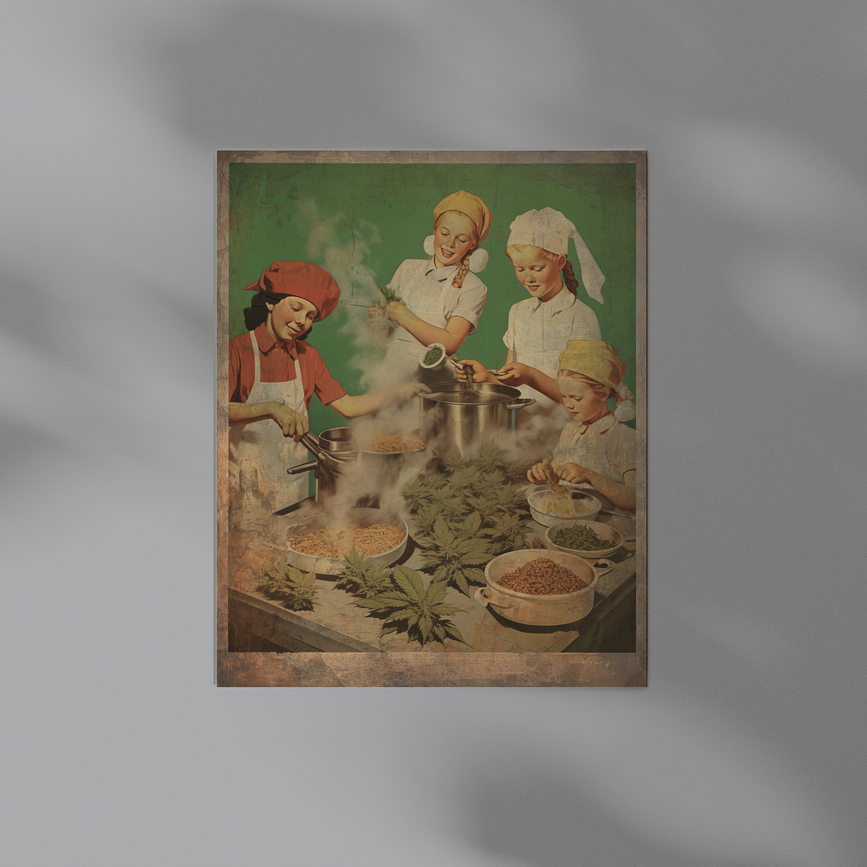 MARIJUANA Wall Art, CANNABIS Pot Head Decor, Stoner Chef Retro Kitchen ...