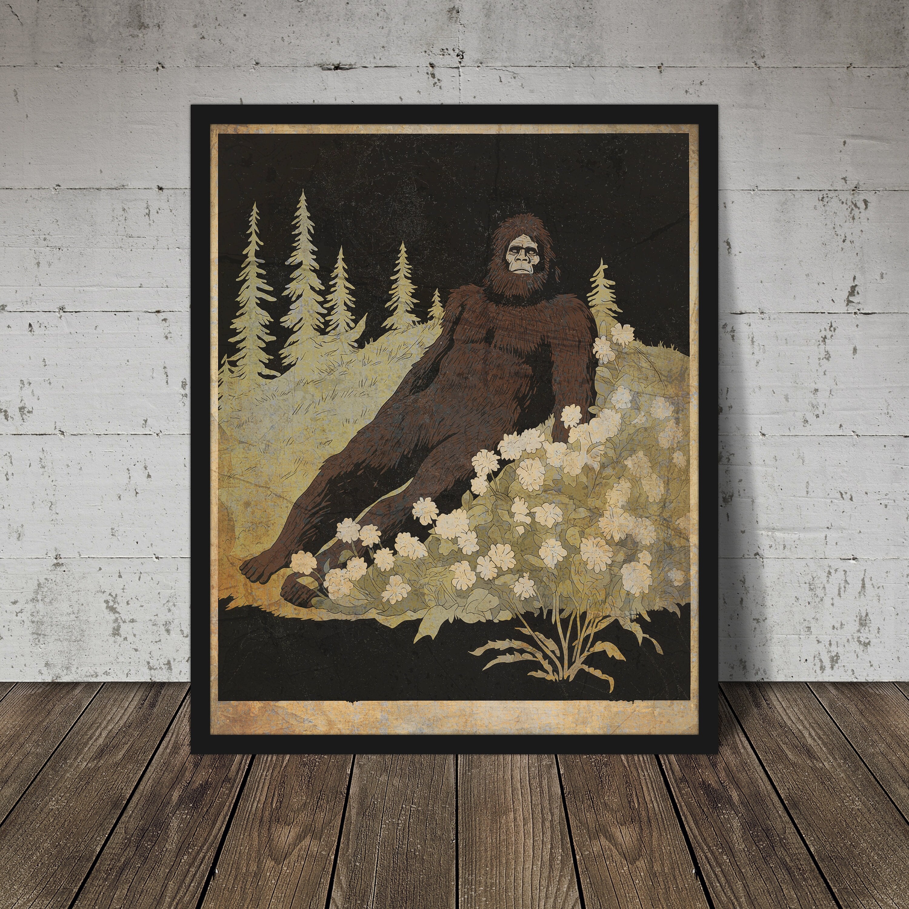 BIGFOOT POSTER, Retro SASQUATCH Wall Art, Cryptid Yeti Art Print ...