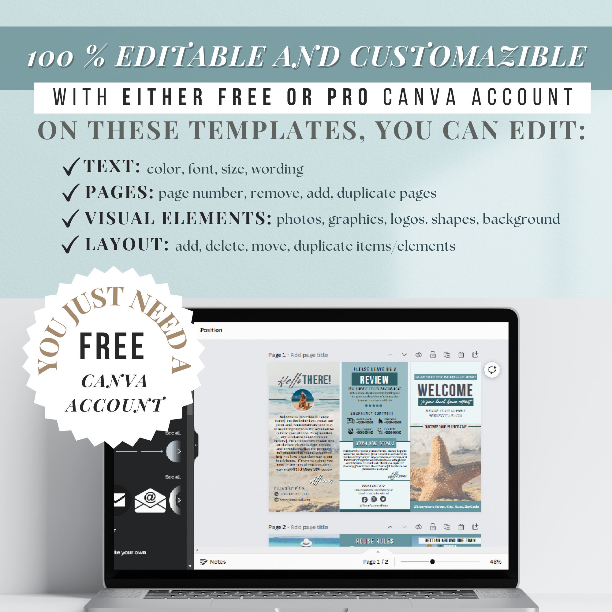 Airbnb Trifold Brochure Template, Welcome Brochure Guest Arrival ...