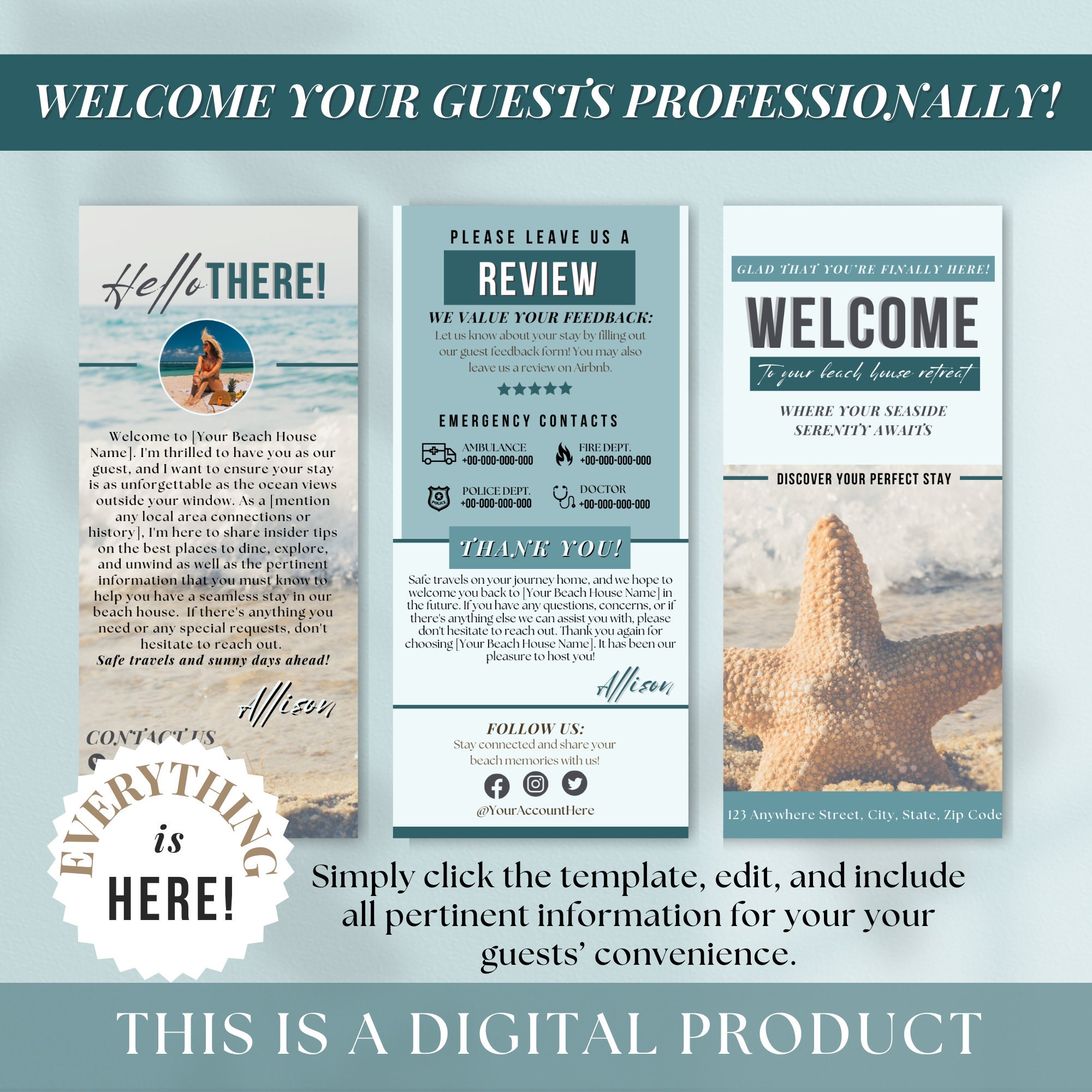 Airbnb Trifold Brochure Template, Welcome Brochure Guest Arrival ...