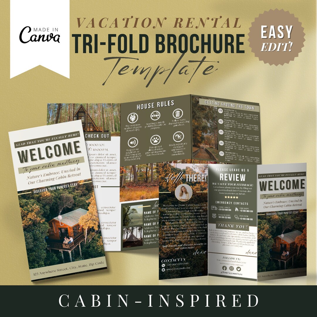 Short Term Rental Trifold Brochure, Welcome Brochure Guest Arrival ...