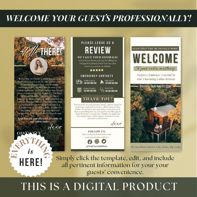 Short Term Rental Trifold Brochure, Welcome Brochure Guest Arrival ...