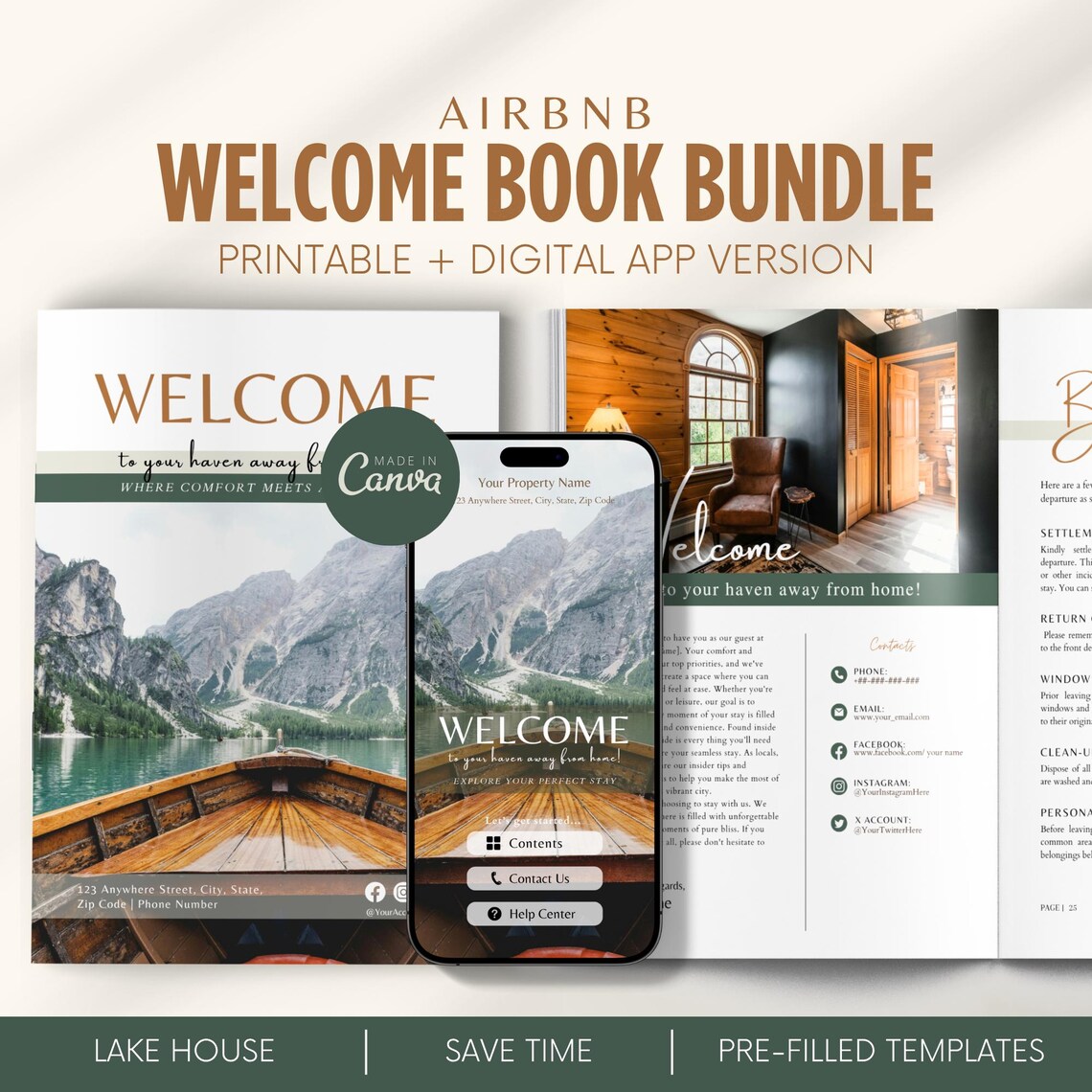 Cabin Airbnb Welcome Book Template Canva, Lake House Sign, Airbnb Host ...