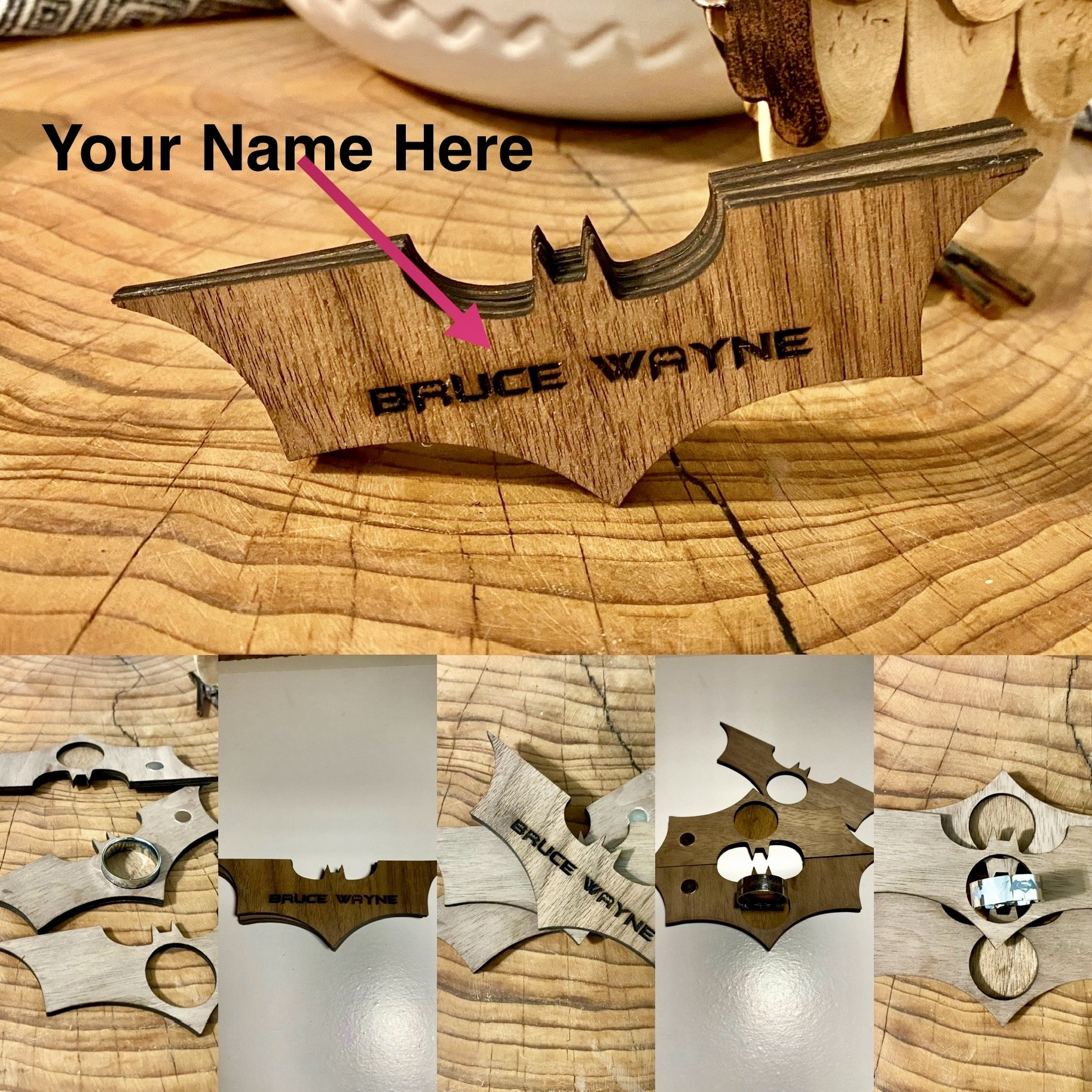 Personalized Titanium Superhero Bat Inspired Ring, Inside and Outside ...