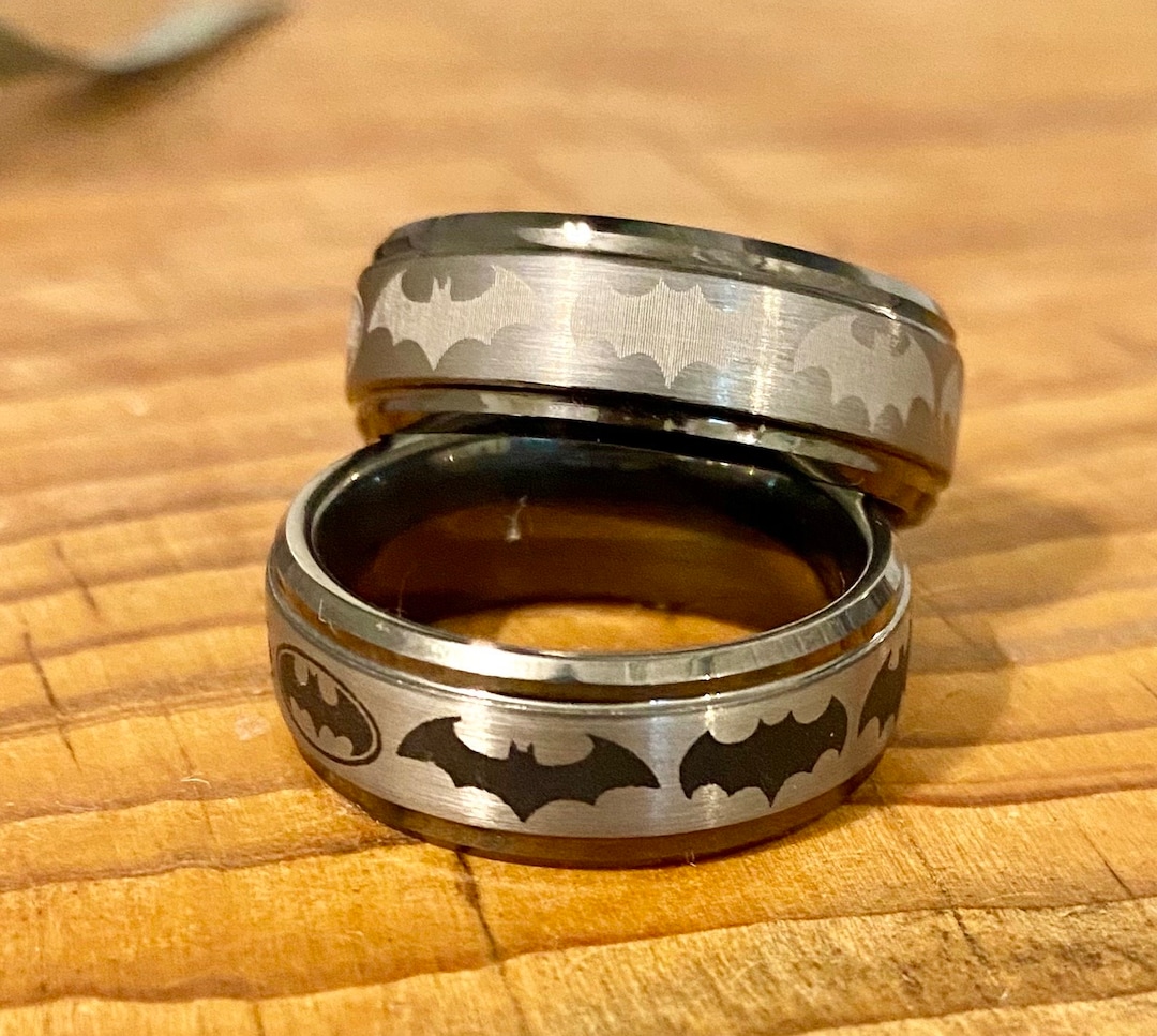 Tungsten Carbide Superhero Bat Inspired Ring, Outside Wrap Around ...