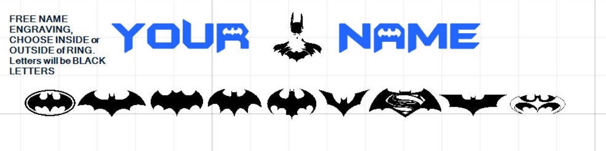 Personalized Titanium Superhero Bat Inspired Ring, Inside and Outside ...