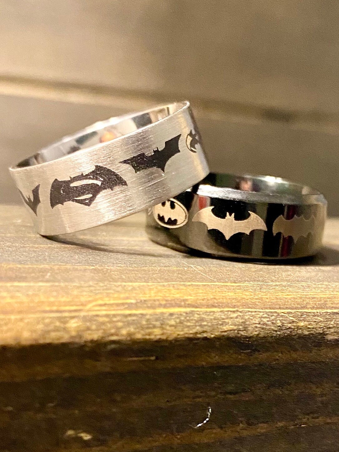Personalized Titanium Superhero Bat Inspired Ring, Inside and Outside ...