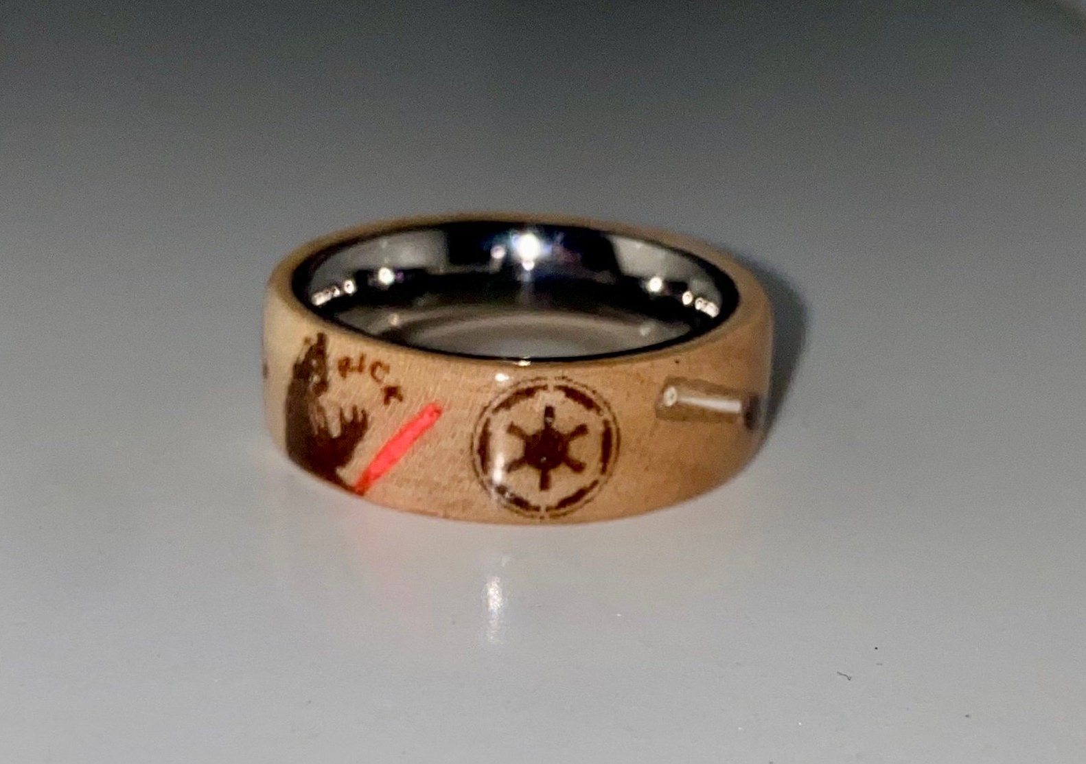 Titanium Glow Ring on Maple Wood Custom Personalized Star Wars Inspired ...